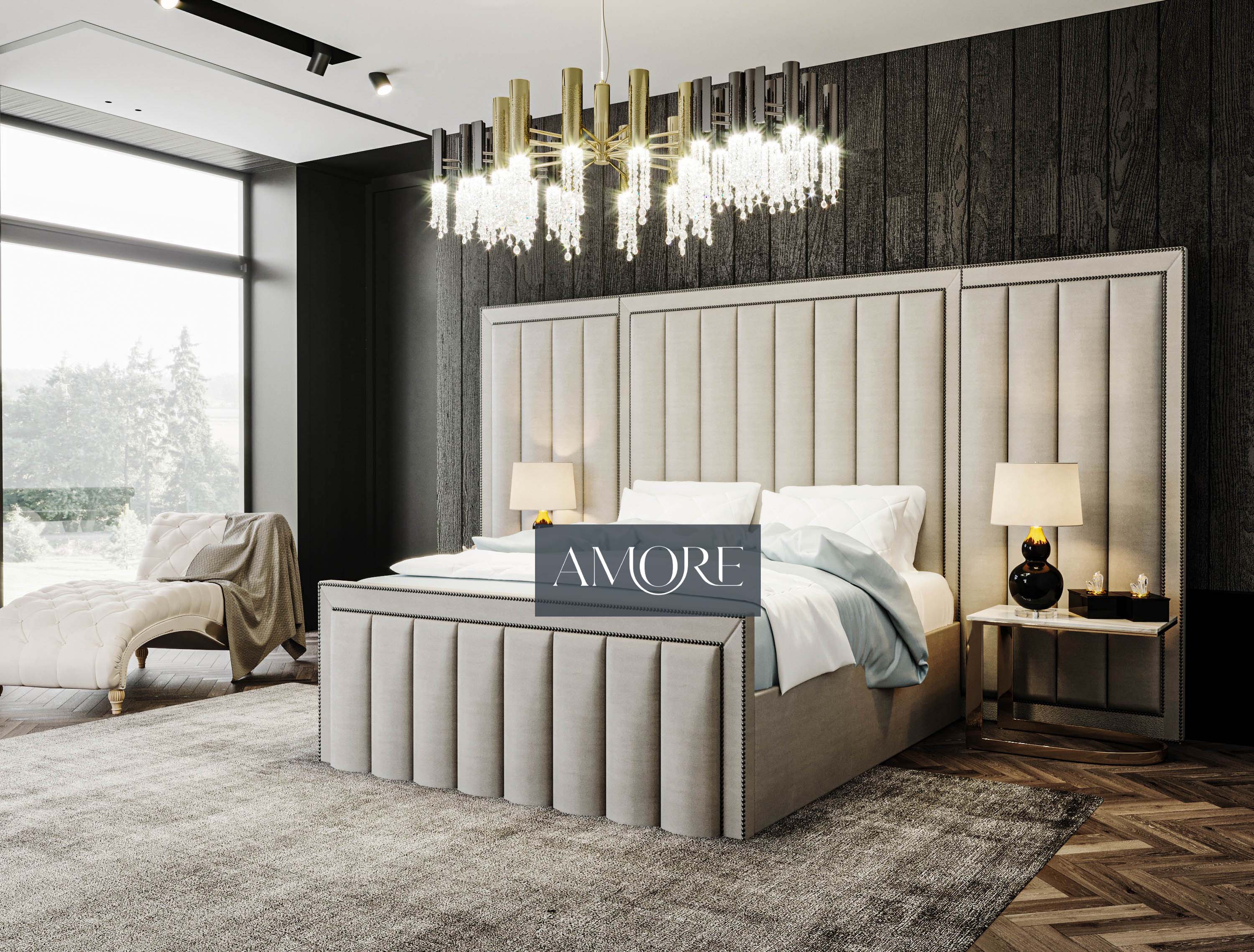 Harold Wide Headboard Panelled Stripe Bed | Amore