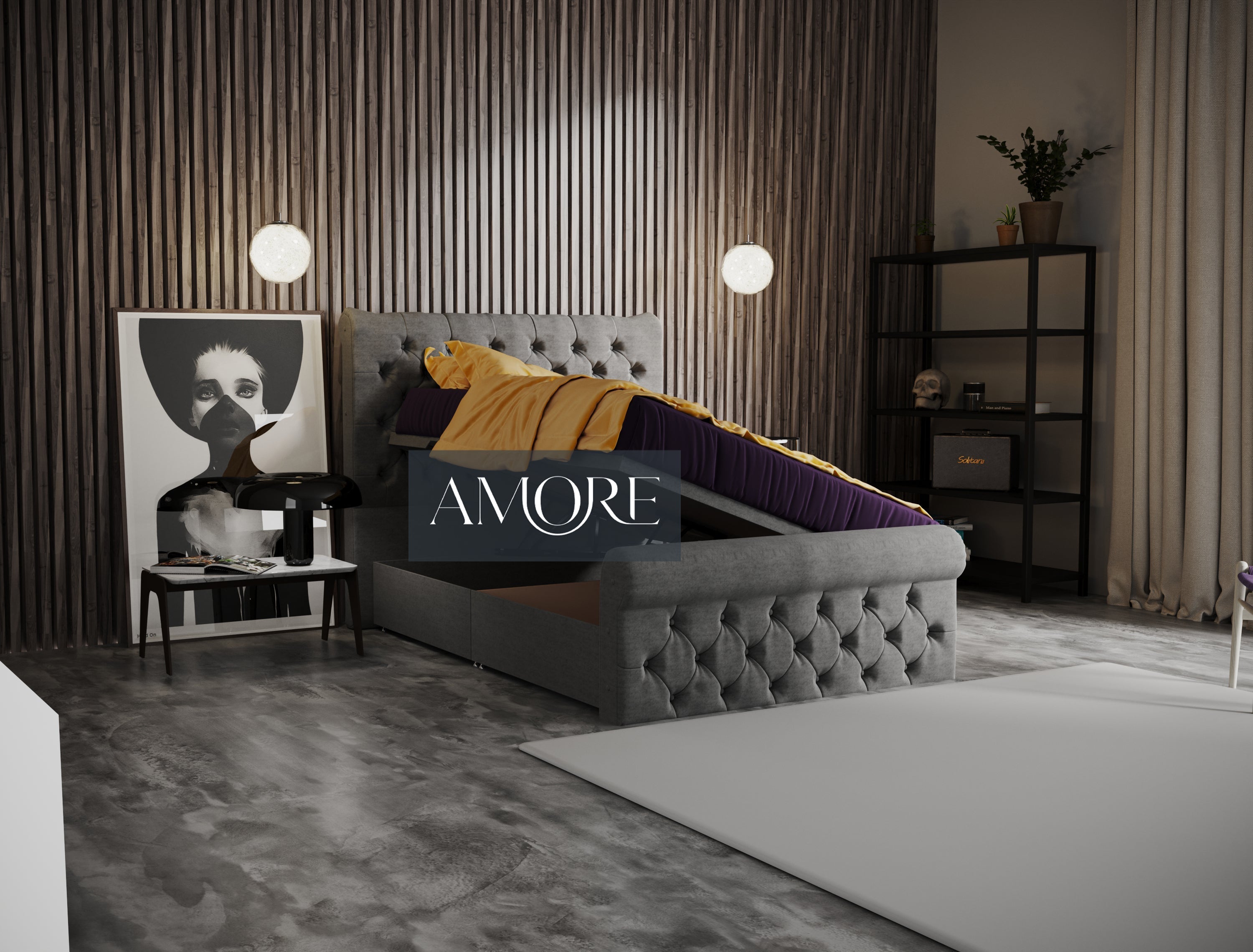 Colton Scroll Sleigh Divan Ottoman Storage Bed | Amore