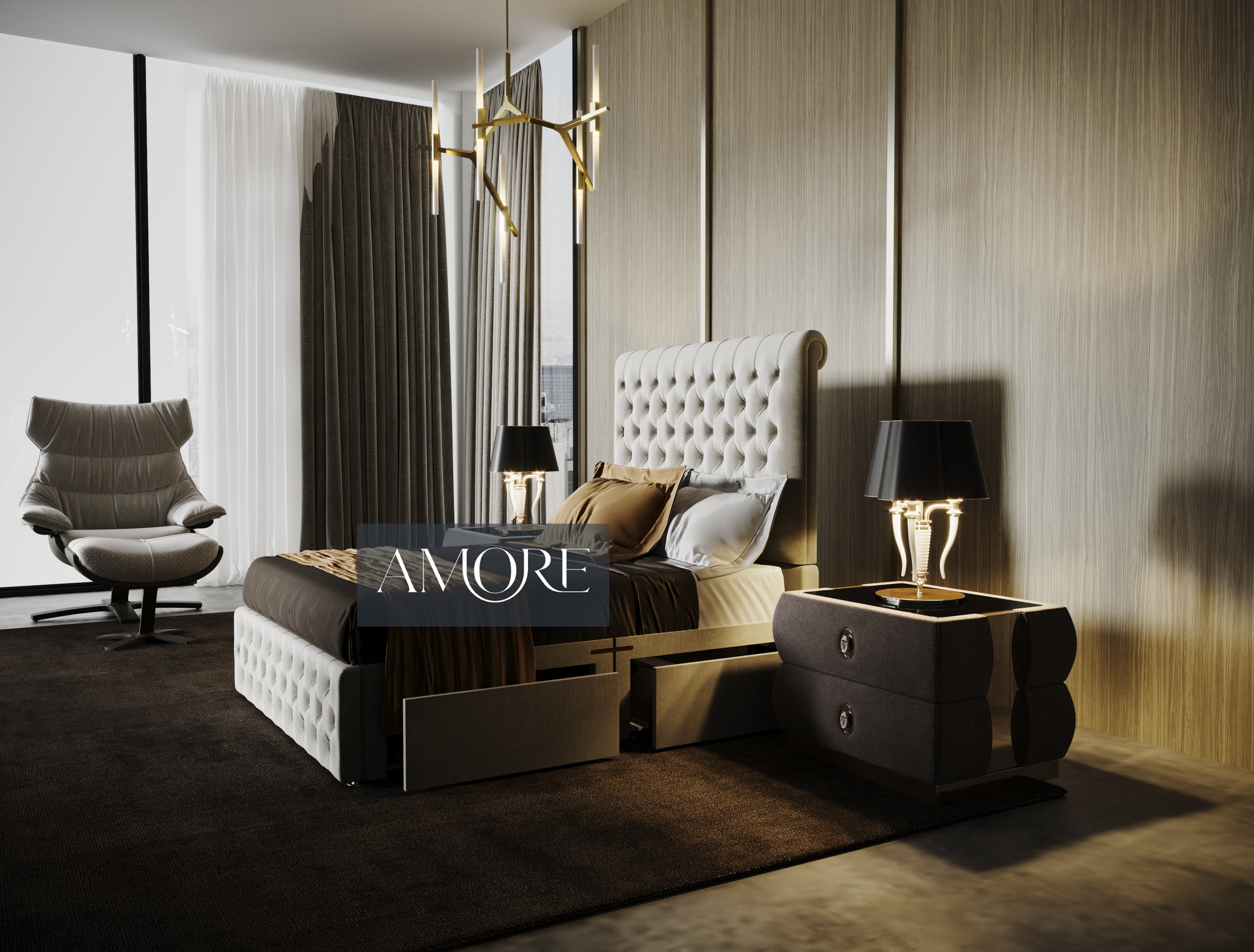 Mila Designer Sleigh Scroll Storage Drawer Divan Bed | Amore